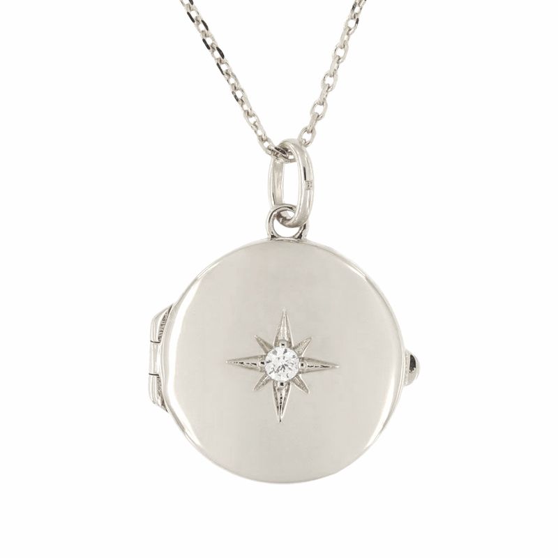 Collier médaillon rond porte-photos en argent avec un zirconium ...